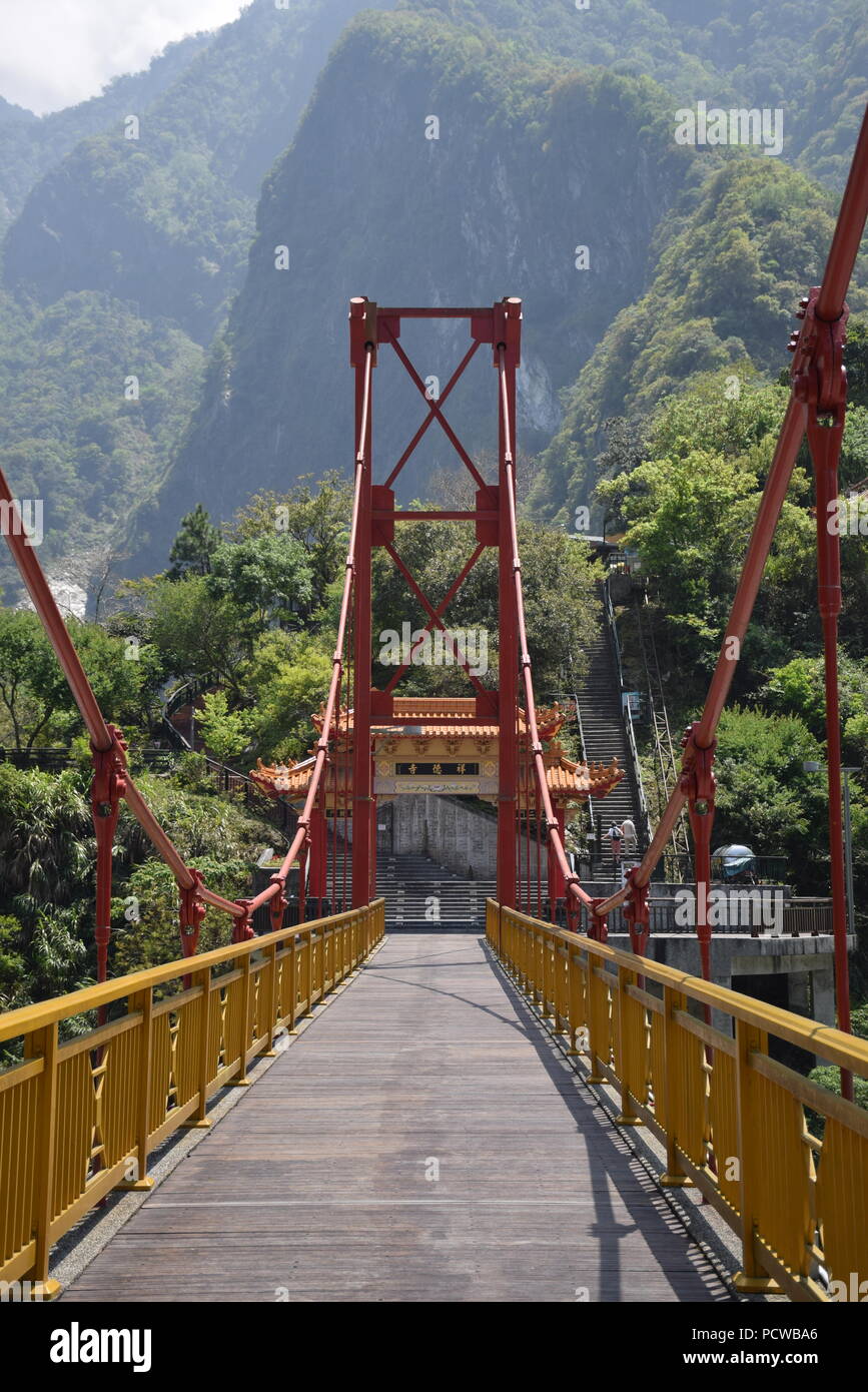 Pedestrian bridge inside Taroko National Park in Hualien county, Taiwan ...