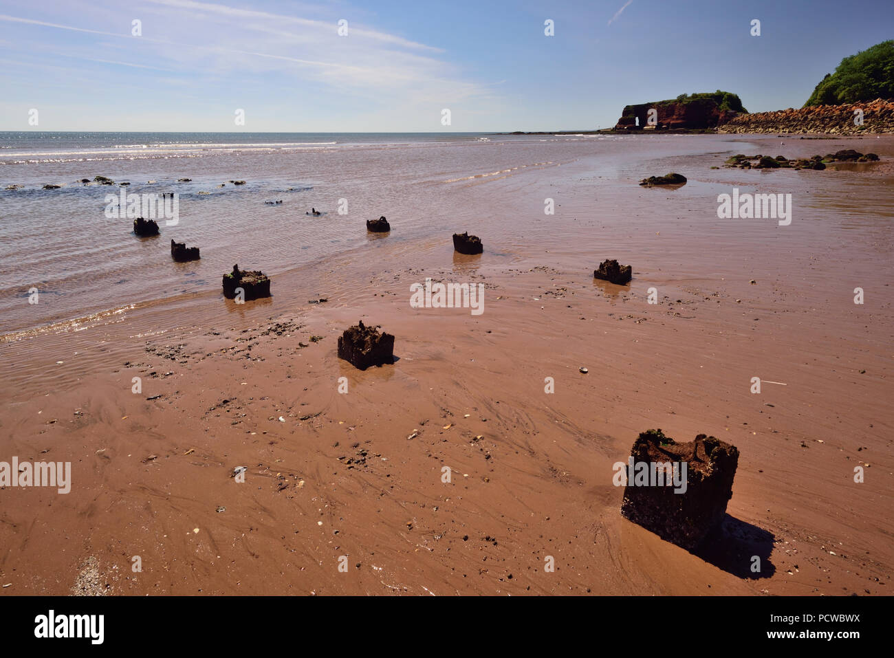 Dawlish Warren beach near Langstone Rock, showing rock armour along the ...