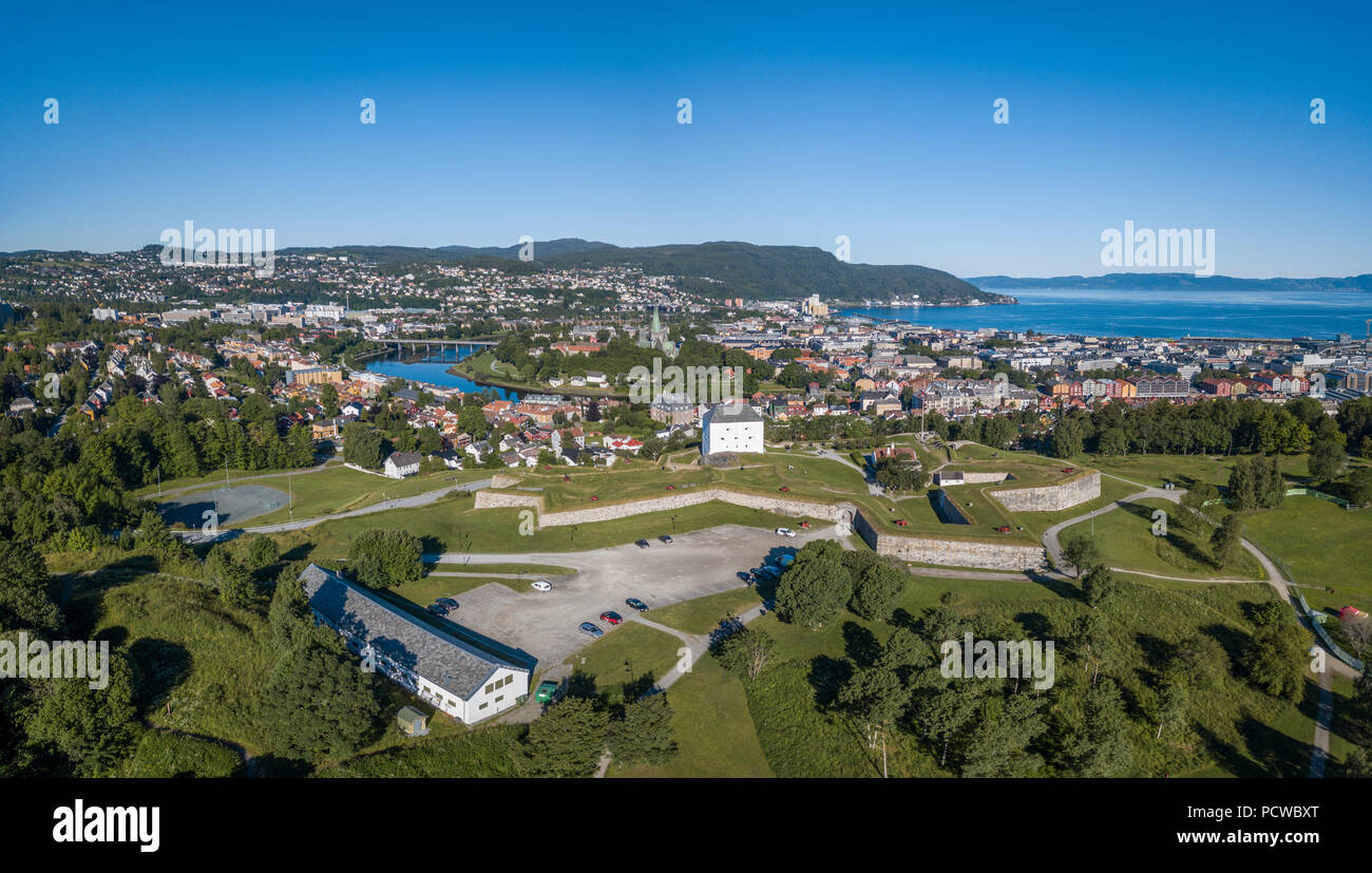 Aerial view of Trondheim and Kristiansten Fortress, Norway Stock Photo ...