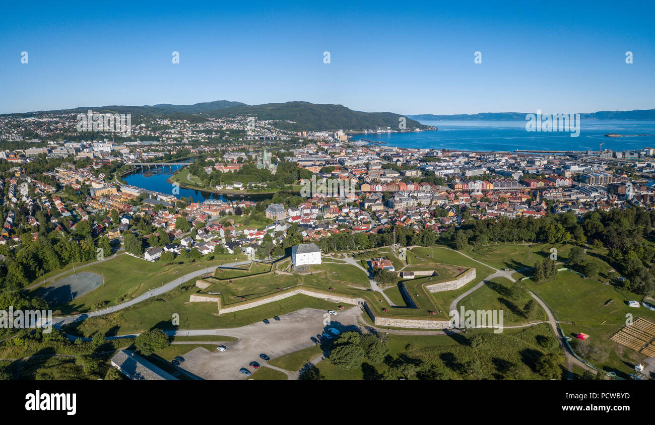 Aerial view of Trondheim and Kristiansten Fortress, Norway Stock Photo ...
