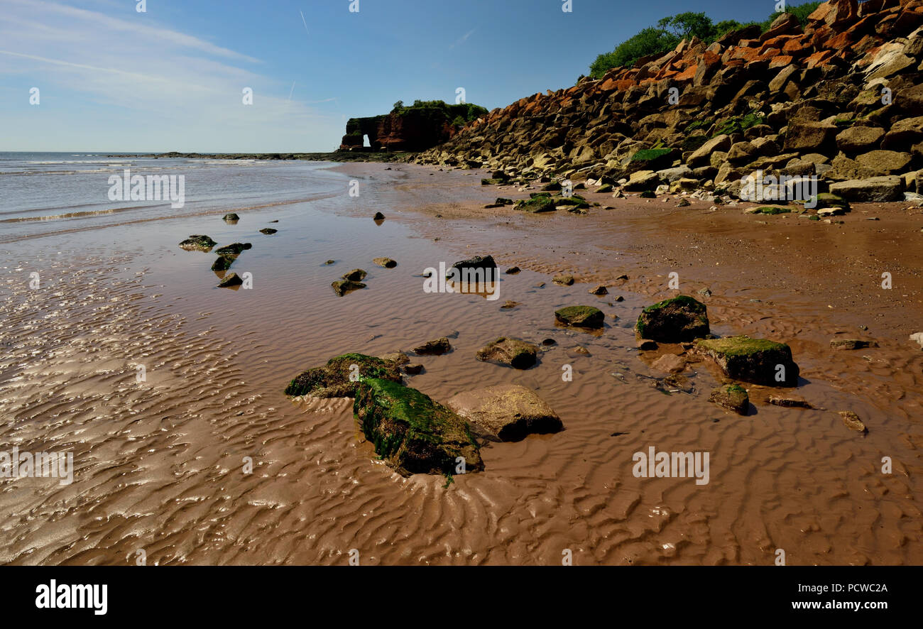 Dawlish Warren beach near Langstone Rock, showing rock armour along the ...