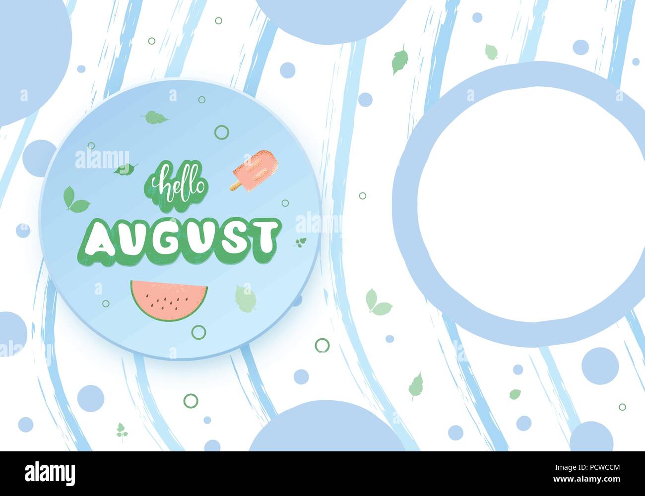 Hello august greeting card composition. Handwritten sticker lettering ...