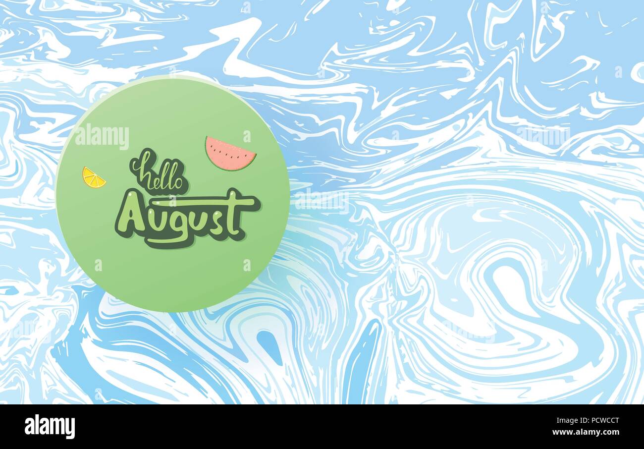 Hello august greeting card composition. Handwritten sticker lettering ...