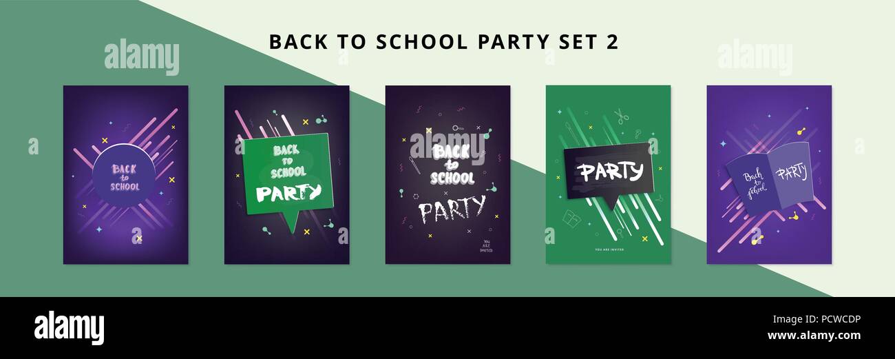 Set of Back to school party banners. Vertical flyers with speech bubble ...