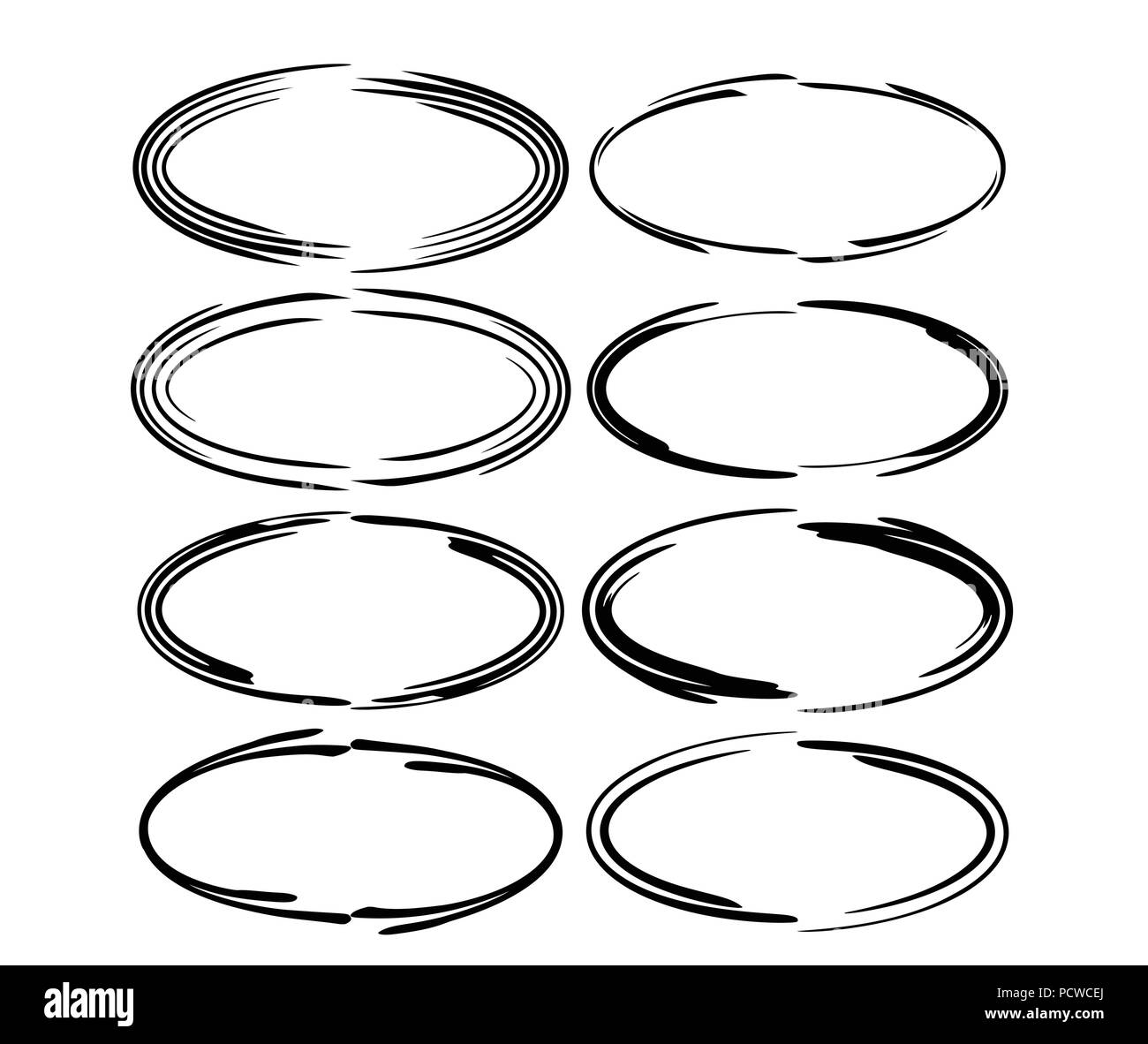 Set of grunge frames. Empty circlular borders. Ellipse frame collection ...