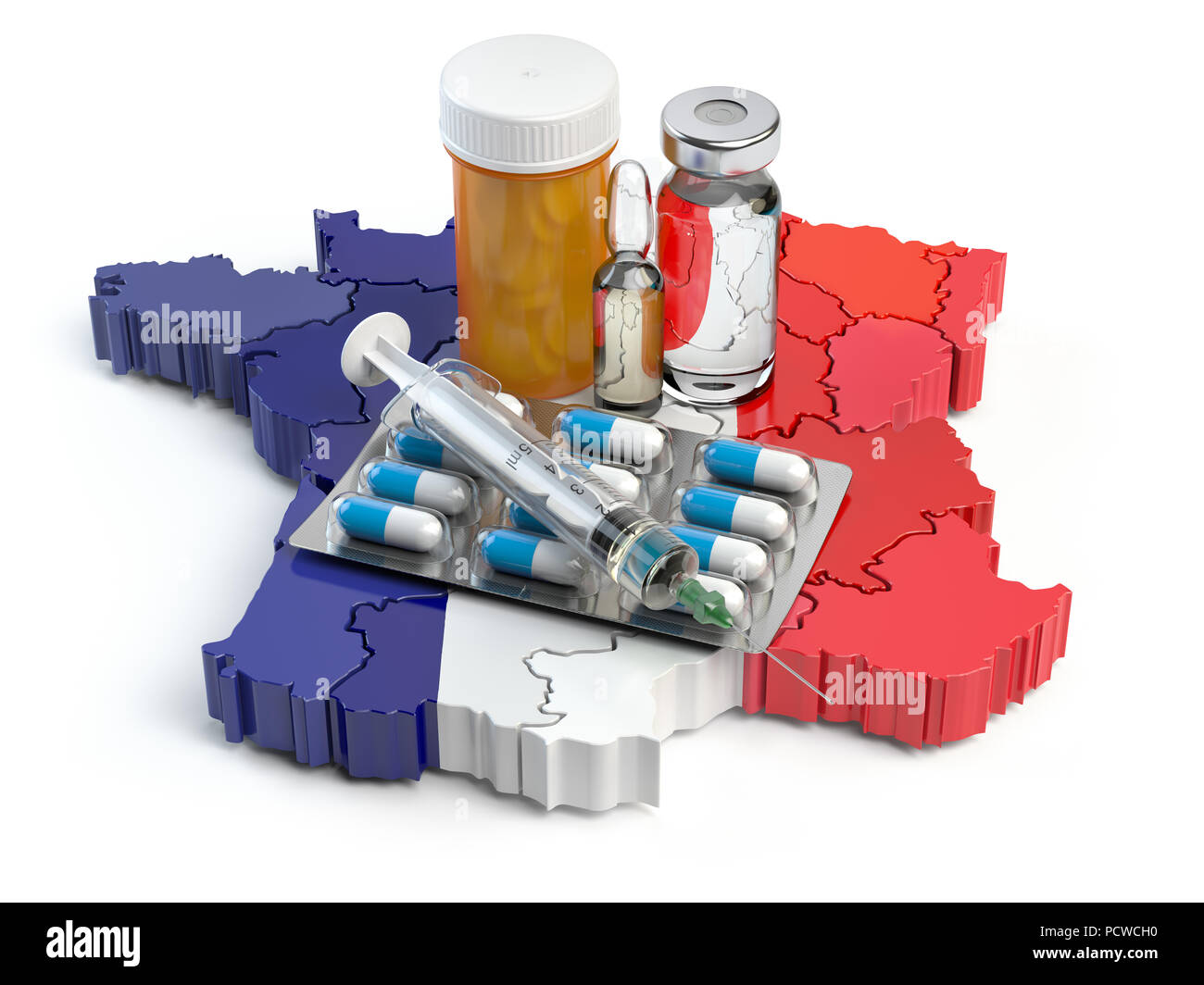 Health, healthcare, medicine and pharmacy in France concept. Pills ...