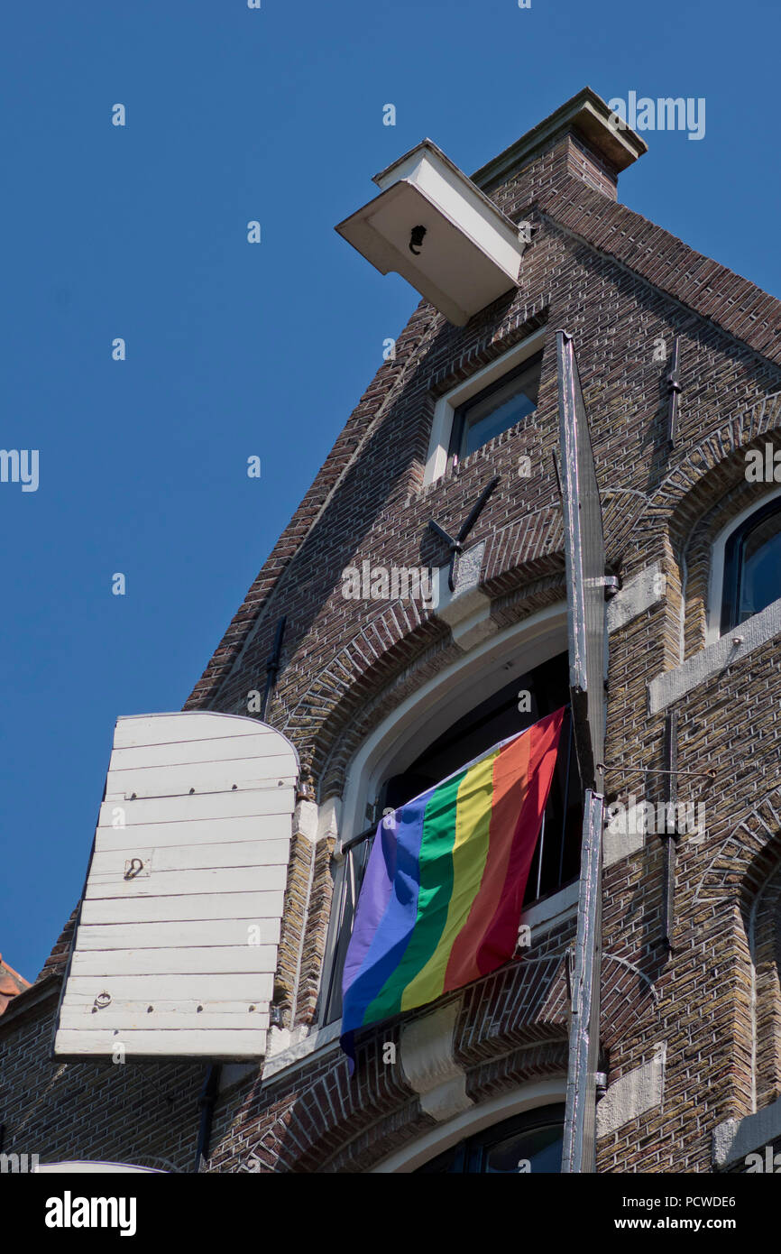 Banners and flags at Amsterdam Gay Pride 2018, the LGBT festival to ...