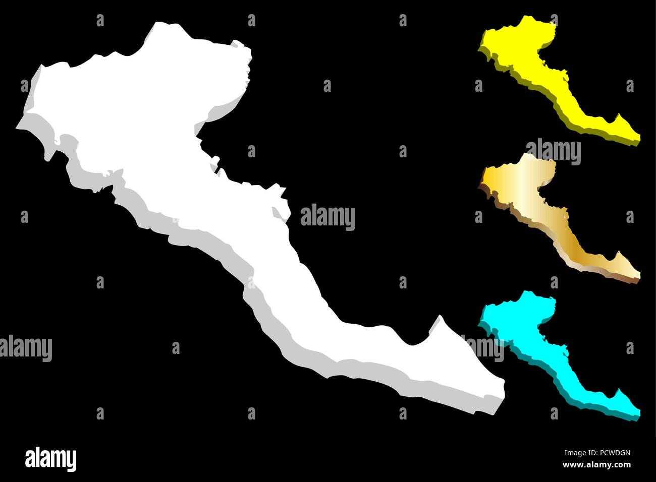 3D map of Corfu (Kerkyra, island of Greece) - white, yellow, blue and ...