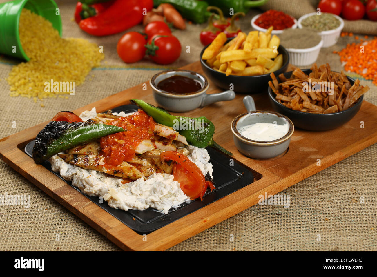 Turkish Meat and Chicken Meat Kebab with yogurt Stock Photo - Alamy