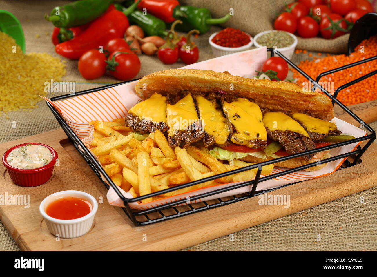 Philly beef steak cheese submarine sandwich Stock Photo - Alamy