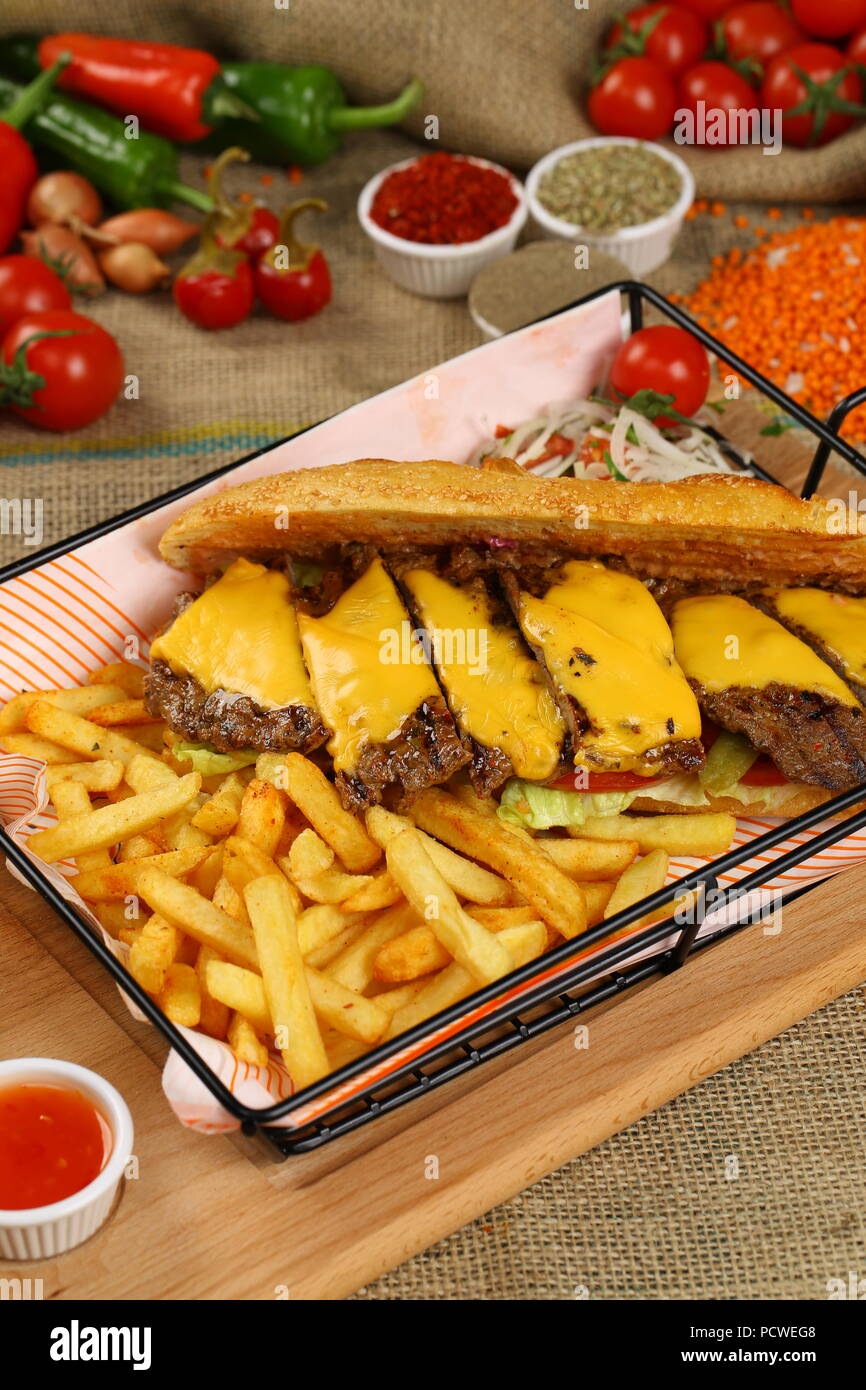 Philly beef steak cheese submarine sandwich Stock Photo - Alamy
