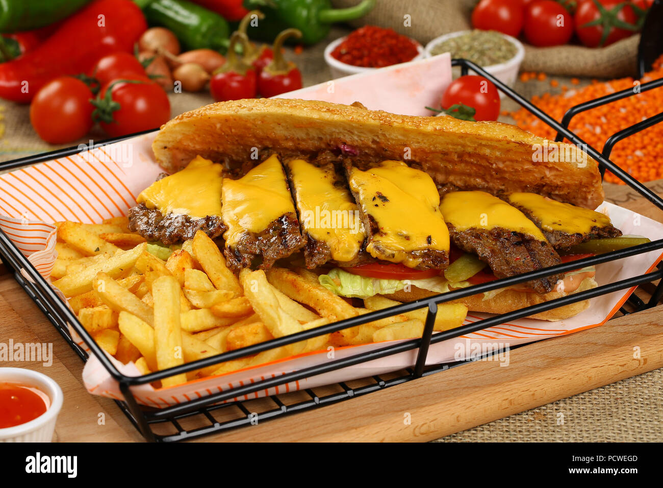 Philly beef steak cheese submarine sandwich Stock Photo - Alamy