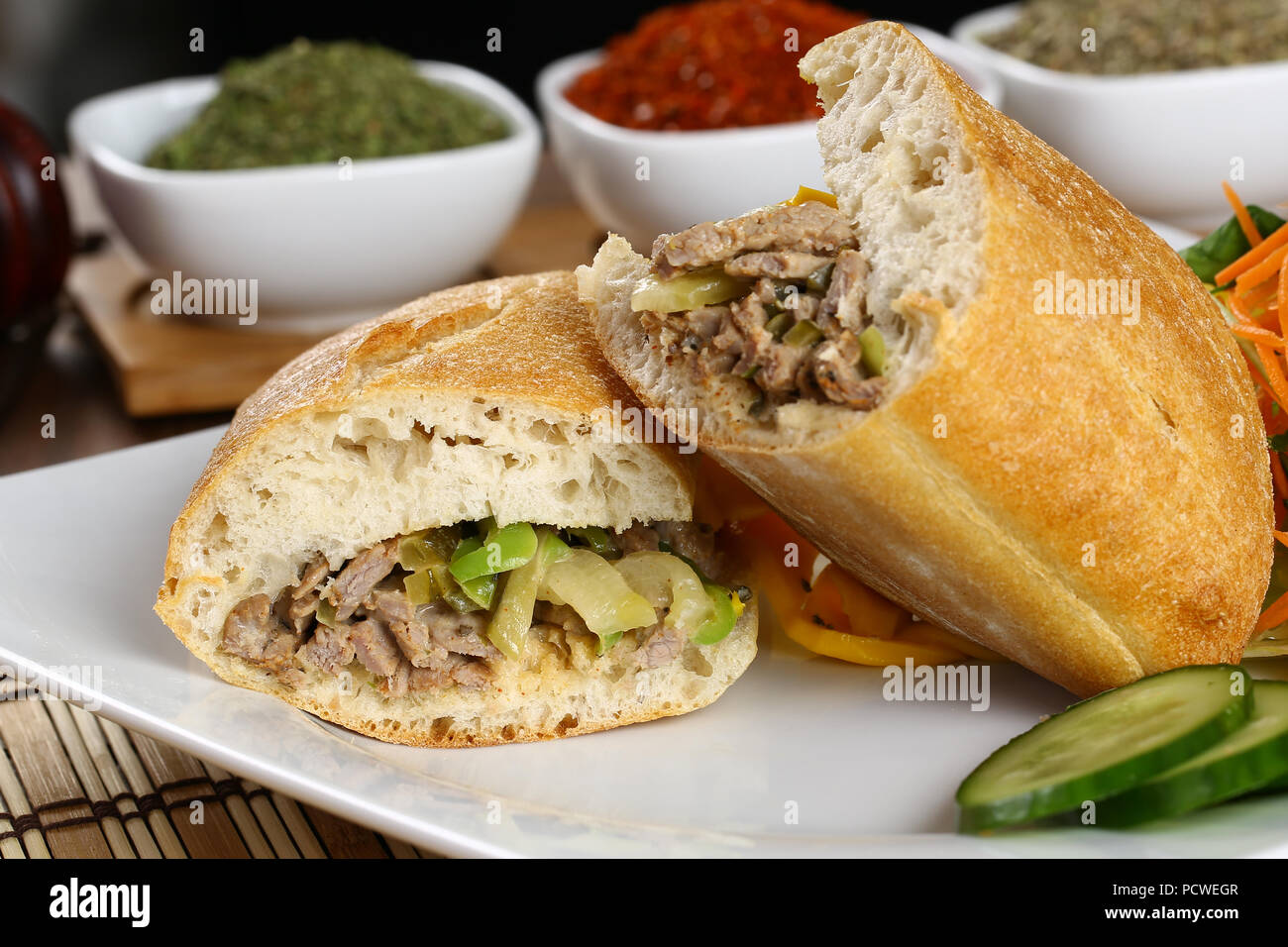 Philly beef steak cheese submarine sandwich Stock Photo - Alamy