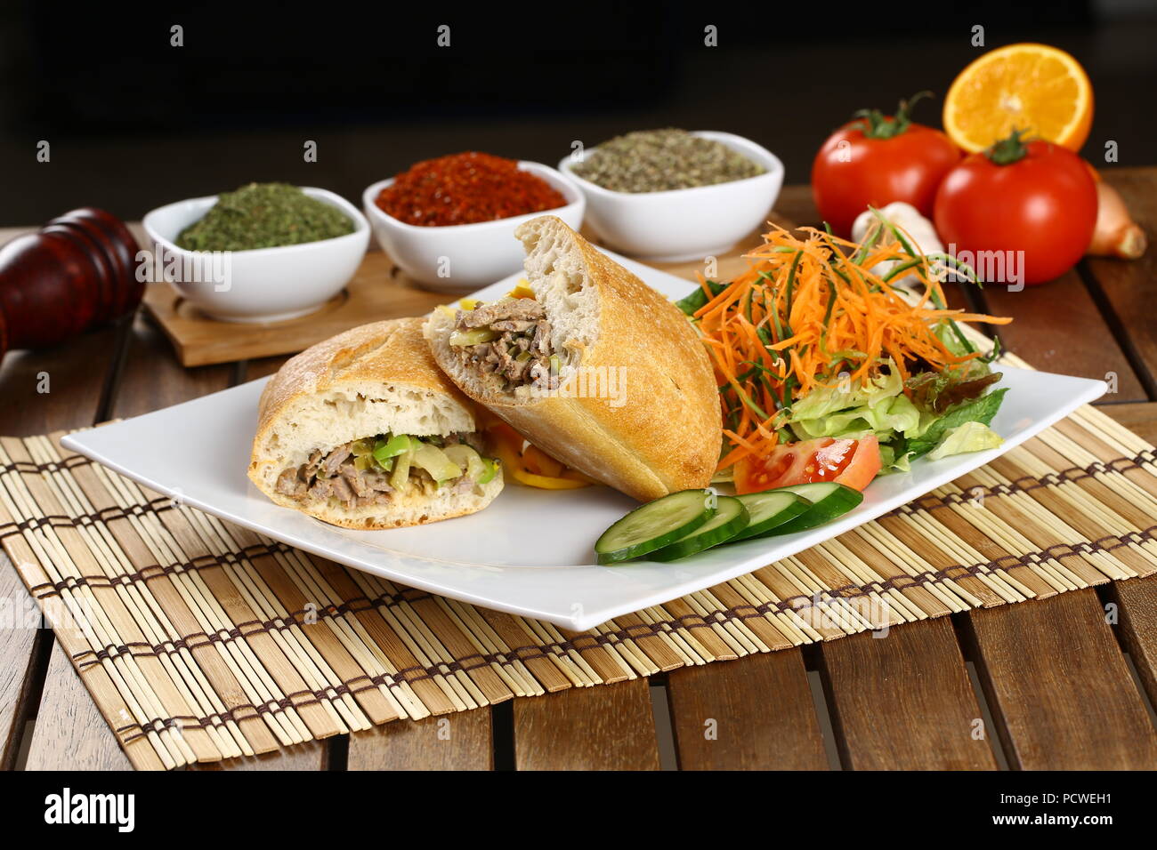 Philly beef steak cheese submarine sandwich Stock Photo - Alamy