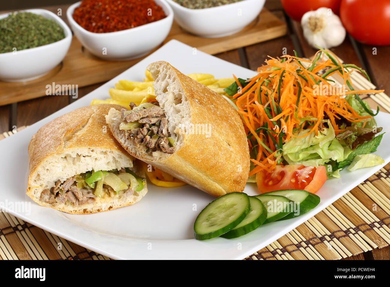 Philly beef steak cheese submarine sandwich Stock Photo - Alamy