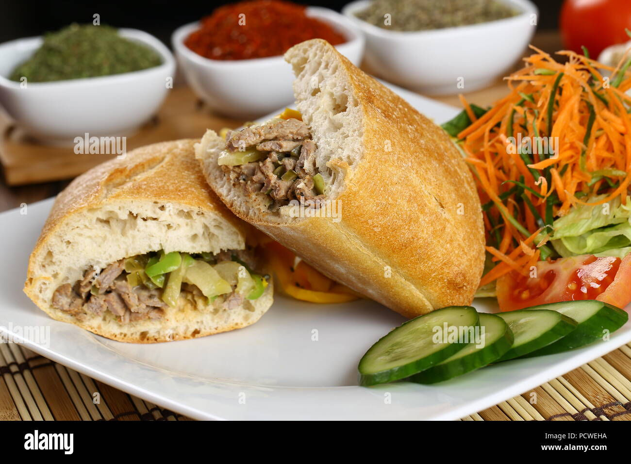 Philly beef steak cheese submarine sandwich Stock Photo - Alamy