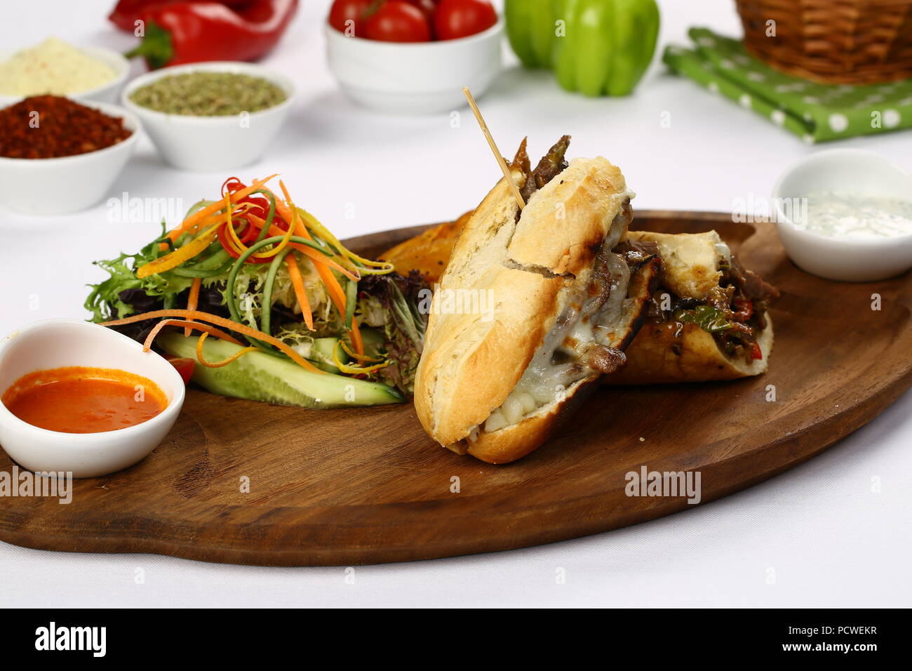 Philly beef steak cheese submarine sandwich Stock Photo - Alamy