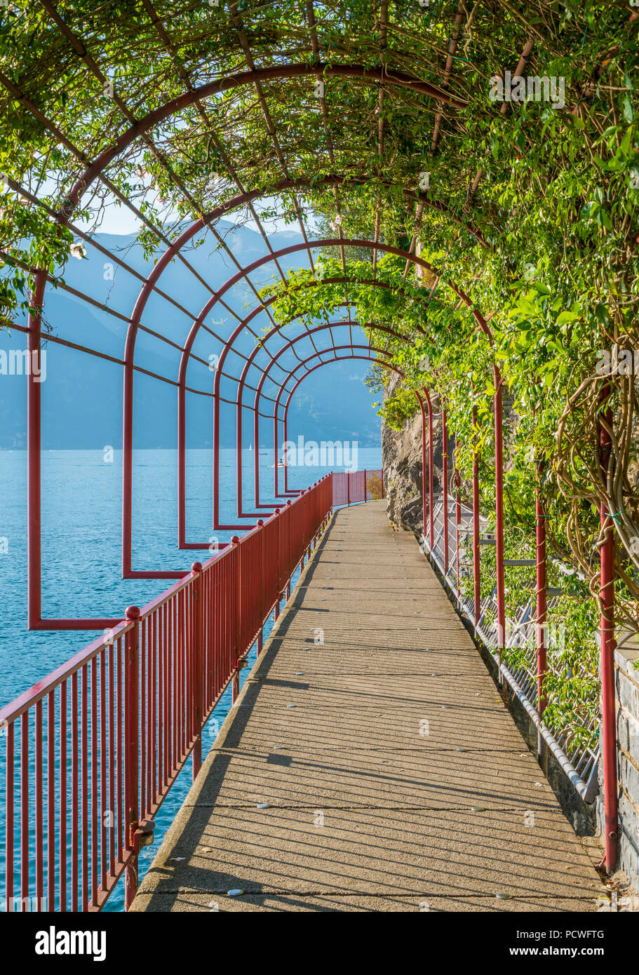 The scenic "Walk of Lovers" in Varenna, Lake Como. Lombardy, Italy ...