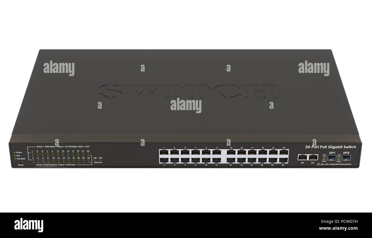 Network switch with 24 ports. 3D rendering isolated on white background ...