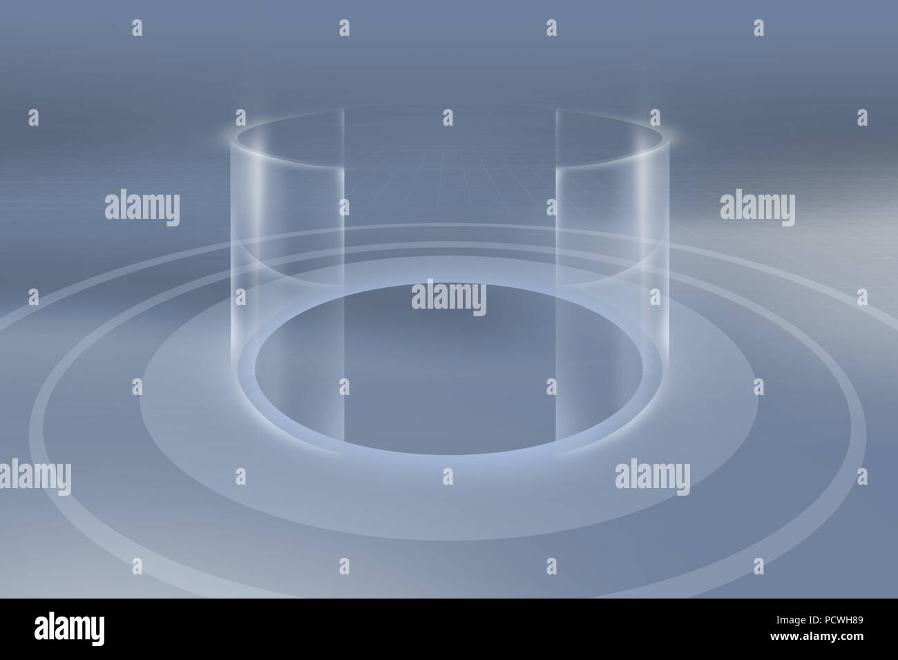 Empty studio 3d space with cylindrical transparent bend walls in center ...