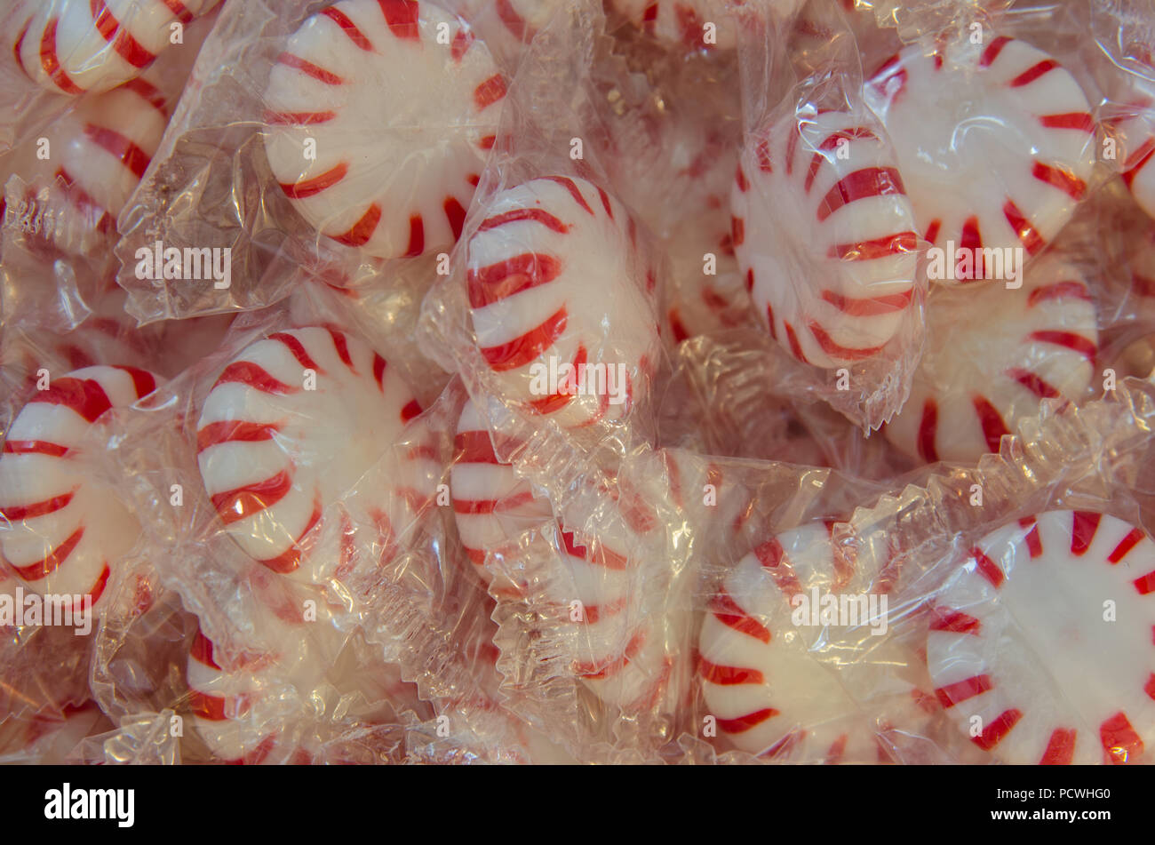 A close up of individually wrapped peppermint candies Stock Photo - Alamy