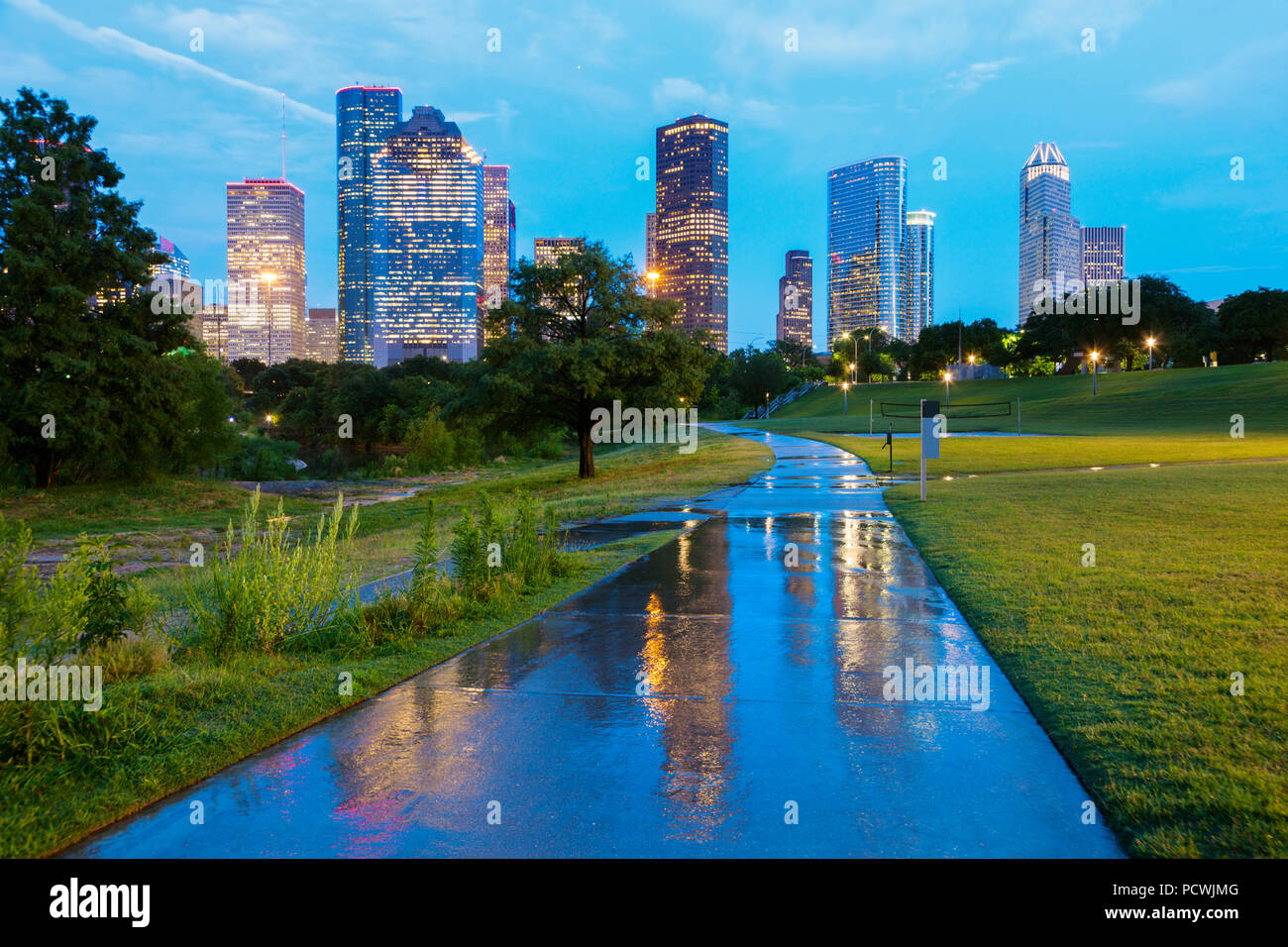 Panorama of Houston at night. Houston, Texas, USA Stock Photo - Alamy
