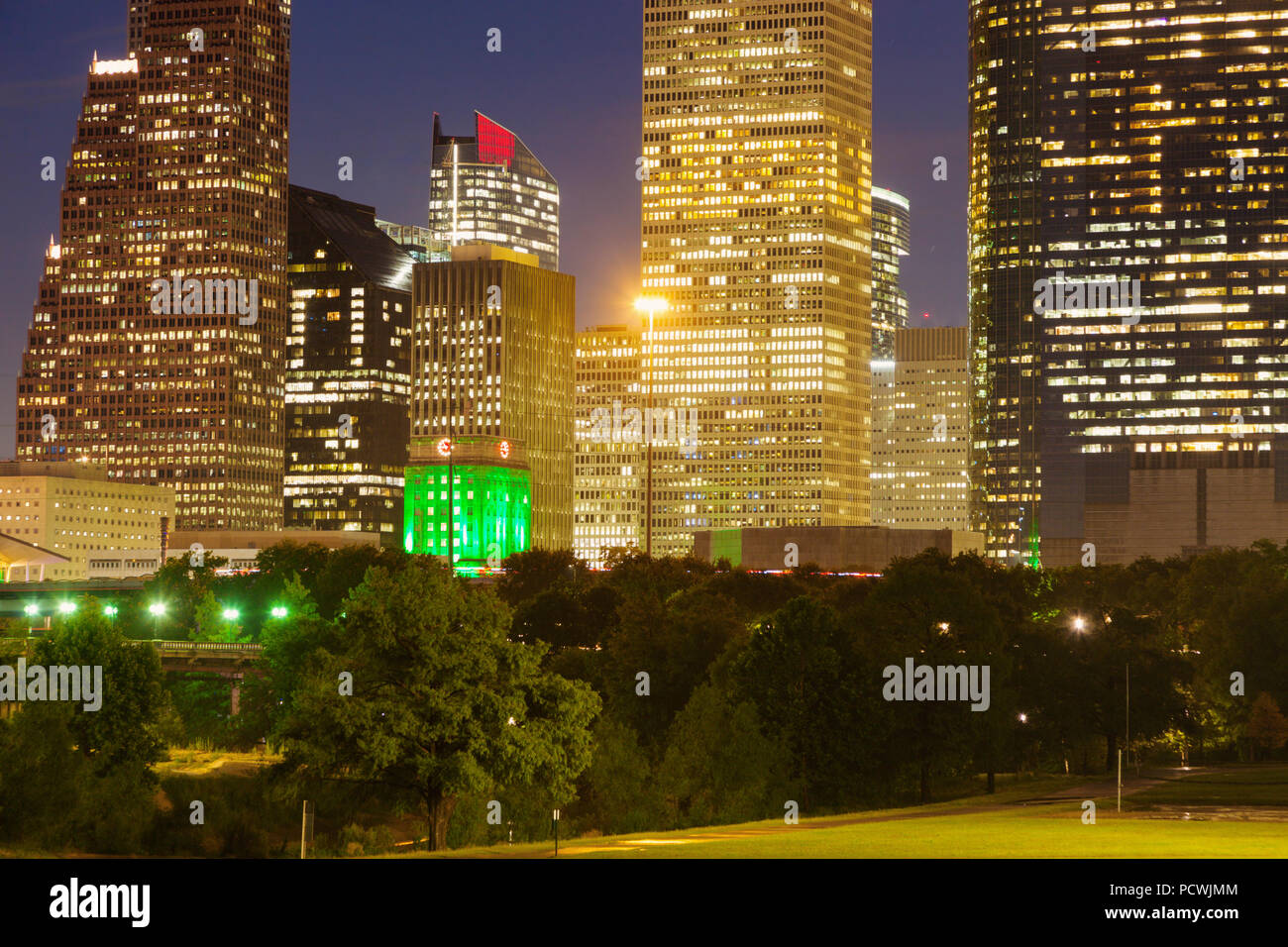 Panorama of Houston at night. Houston, Texas, USA Stock Photo - Alamy