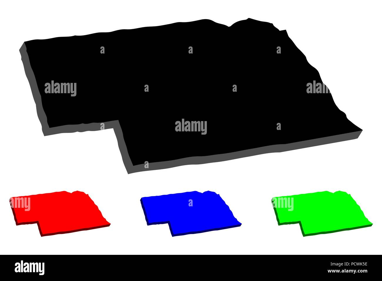 3D map of Nebraska (United States of America, Cornhusker State) - black ...