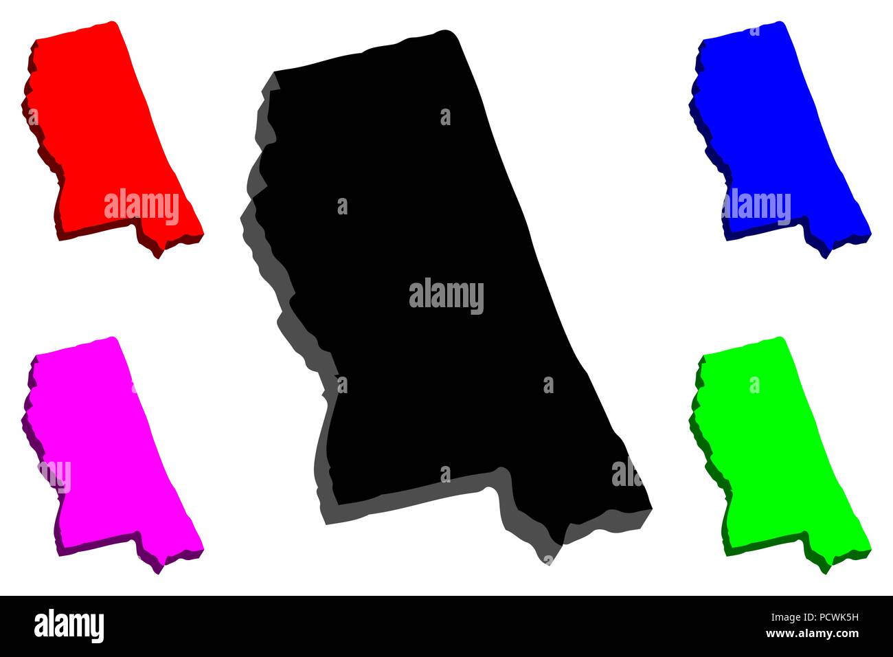 3D map of Mississippi (United States of America, The Magnolia State ...