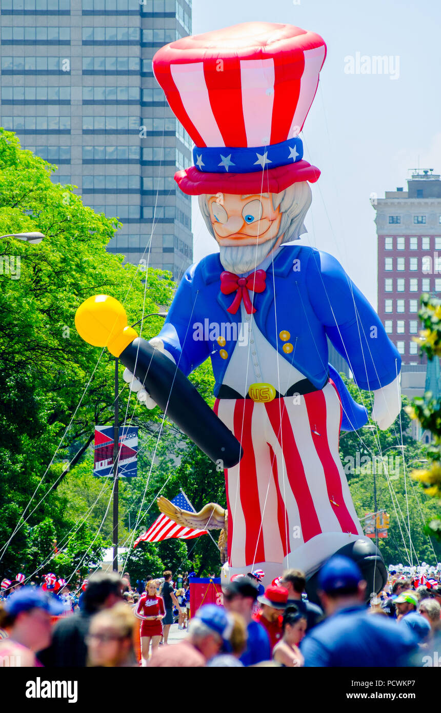 INDIANAPOLIS, IN - May 27, 2017: A giant inflatable Uncle Sam tethered ...