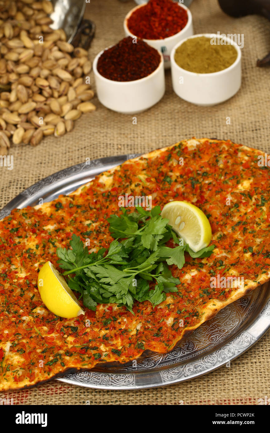 Turkish flatbread lahmacun with minced meat hi-res stock photography ...