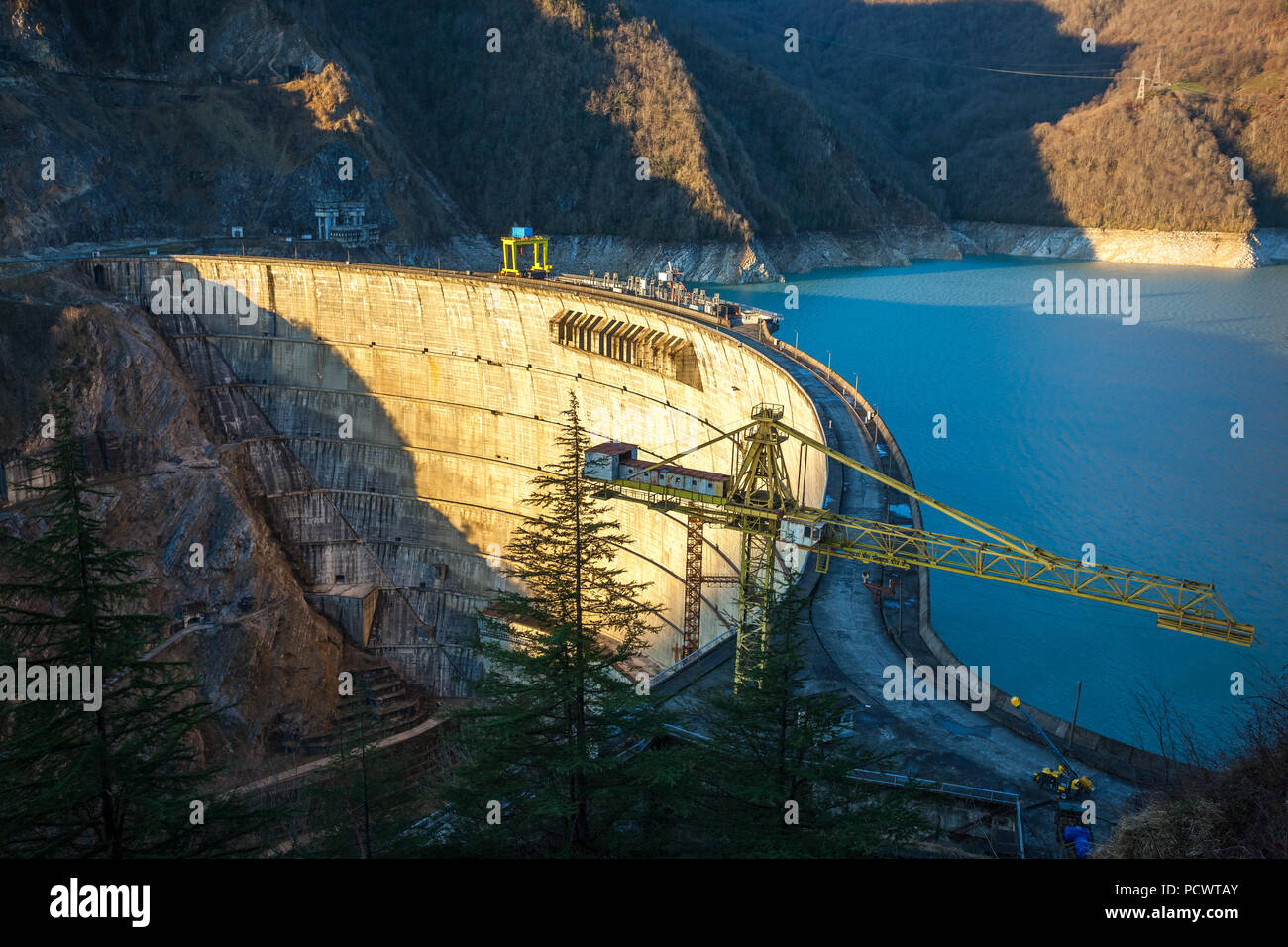 The Enguri hydroelectric power station HES. The Jvari Reservoir next to ...