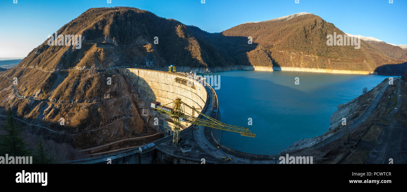 The Enguri hydroelectric power station HES. The Jvari Reservoir next to ...