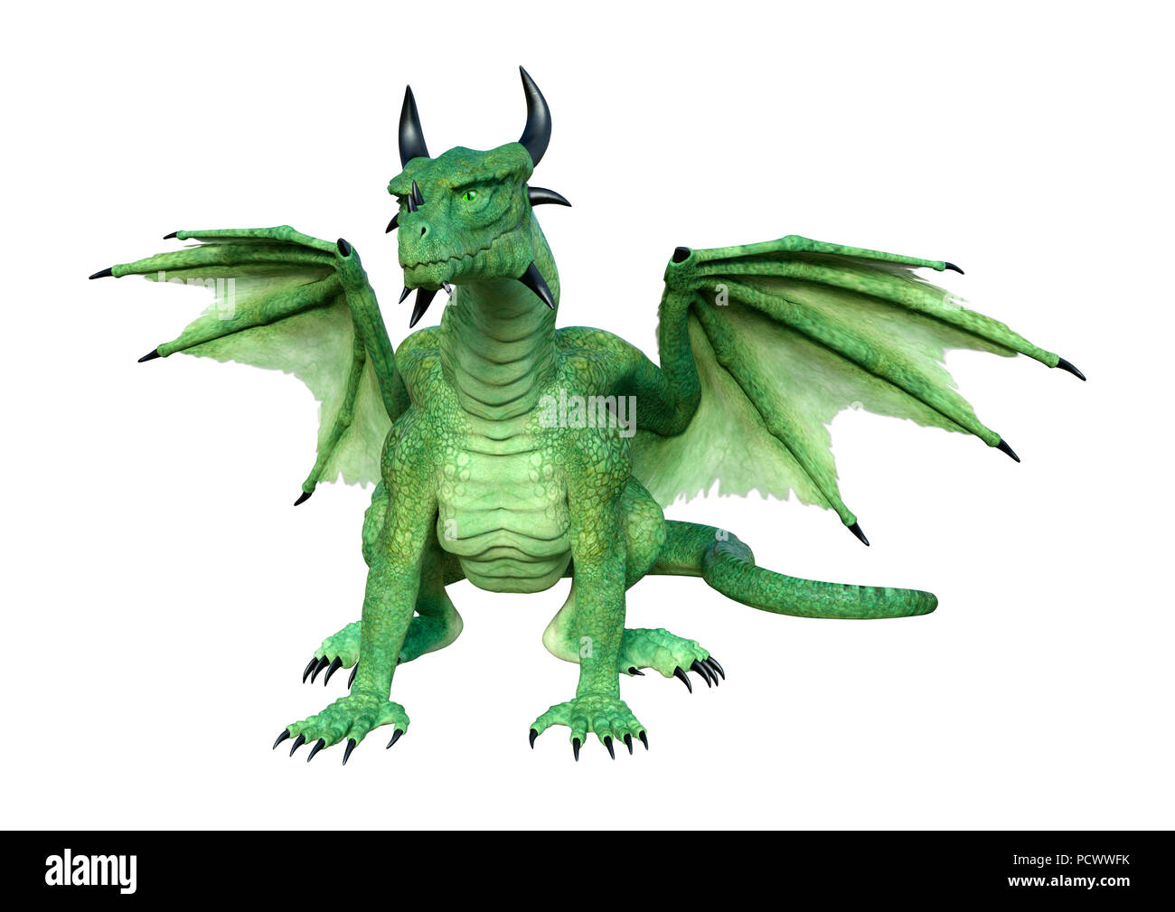 3D rendering of a green fairy tale dragon isolated on white background ...