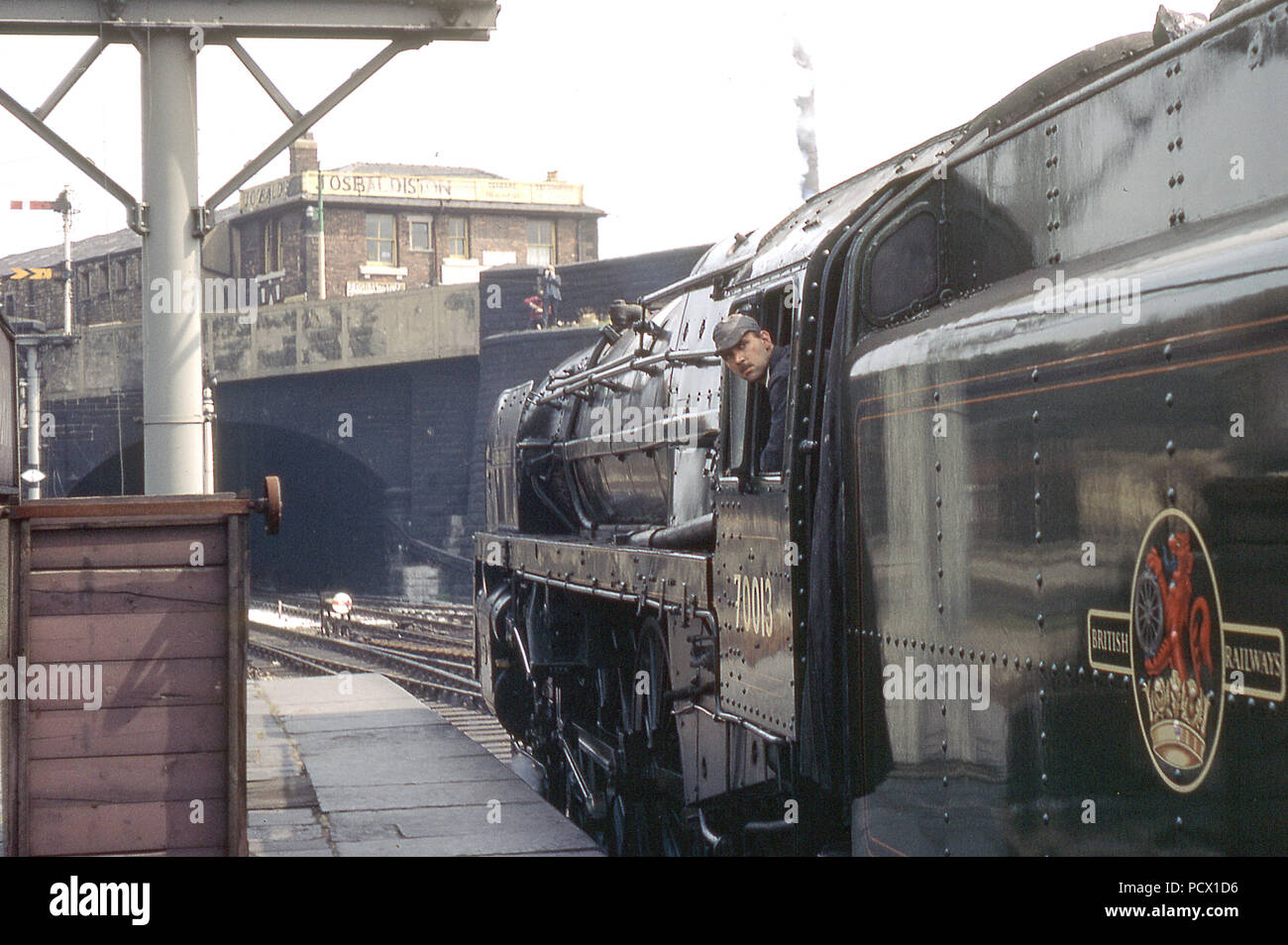 Standard 7P6F Class No 70013 OLIVER CROMWELL waits to depart Preston on ...