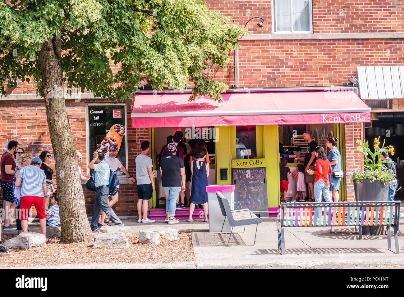 long customer line up in front of icecream shop montreal Stock Photo ...