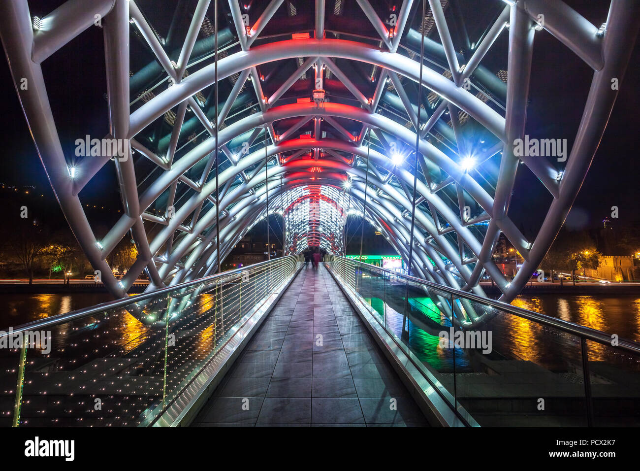Pedestrian bridge of peace over the Mtkvari (Kura) River in Tbilisi at ...