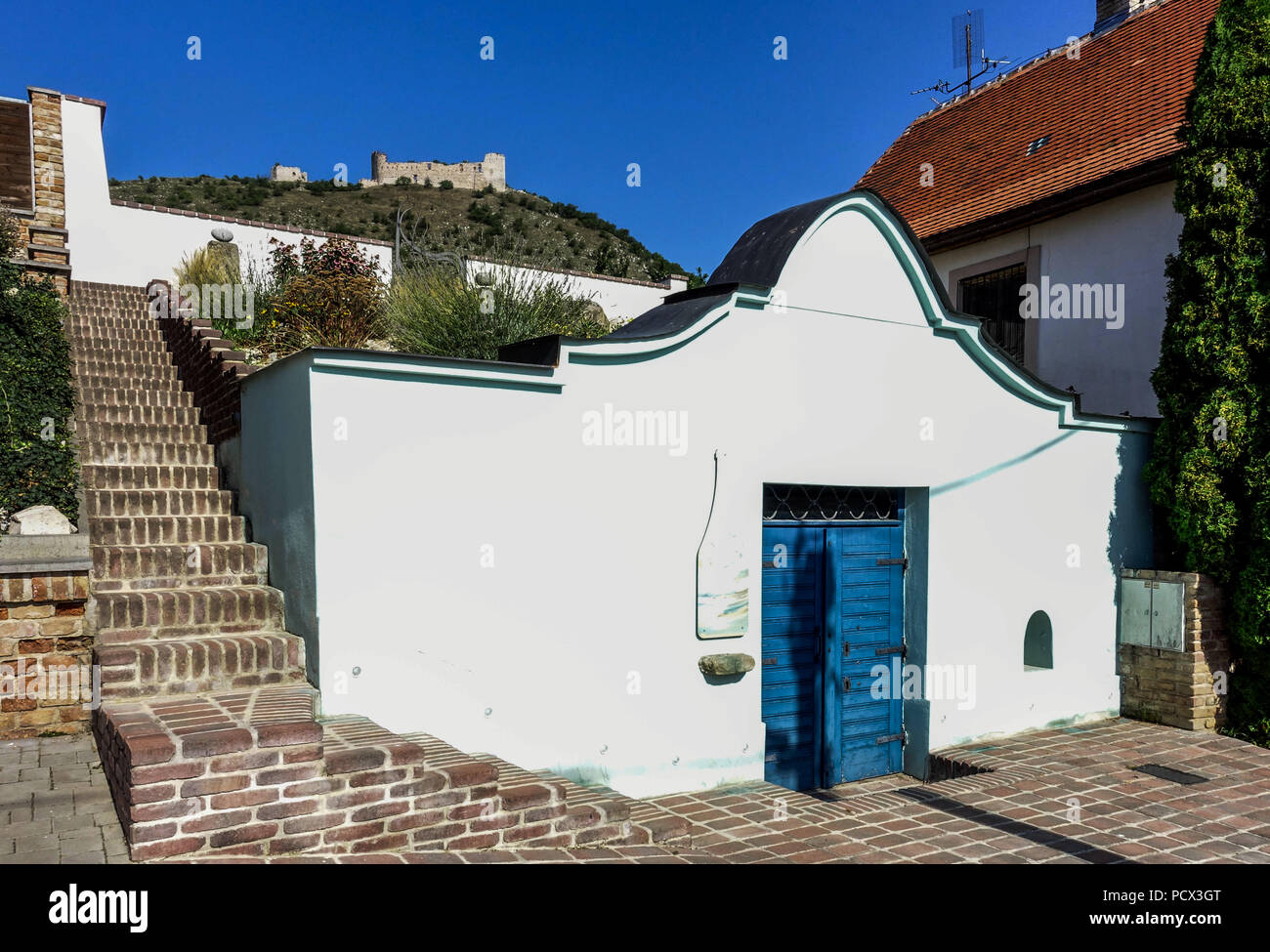 Wine cellar, in the background Divci Hrady Castle, Pavlov, Palava ...