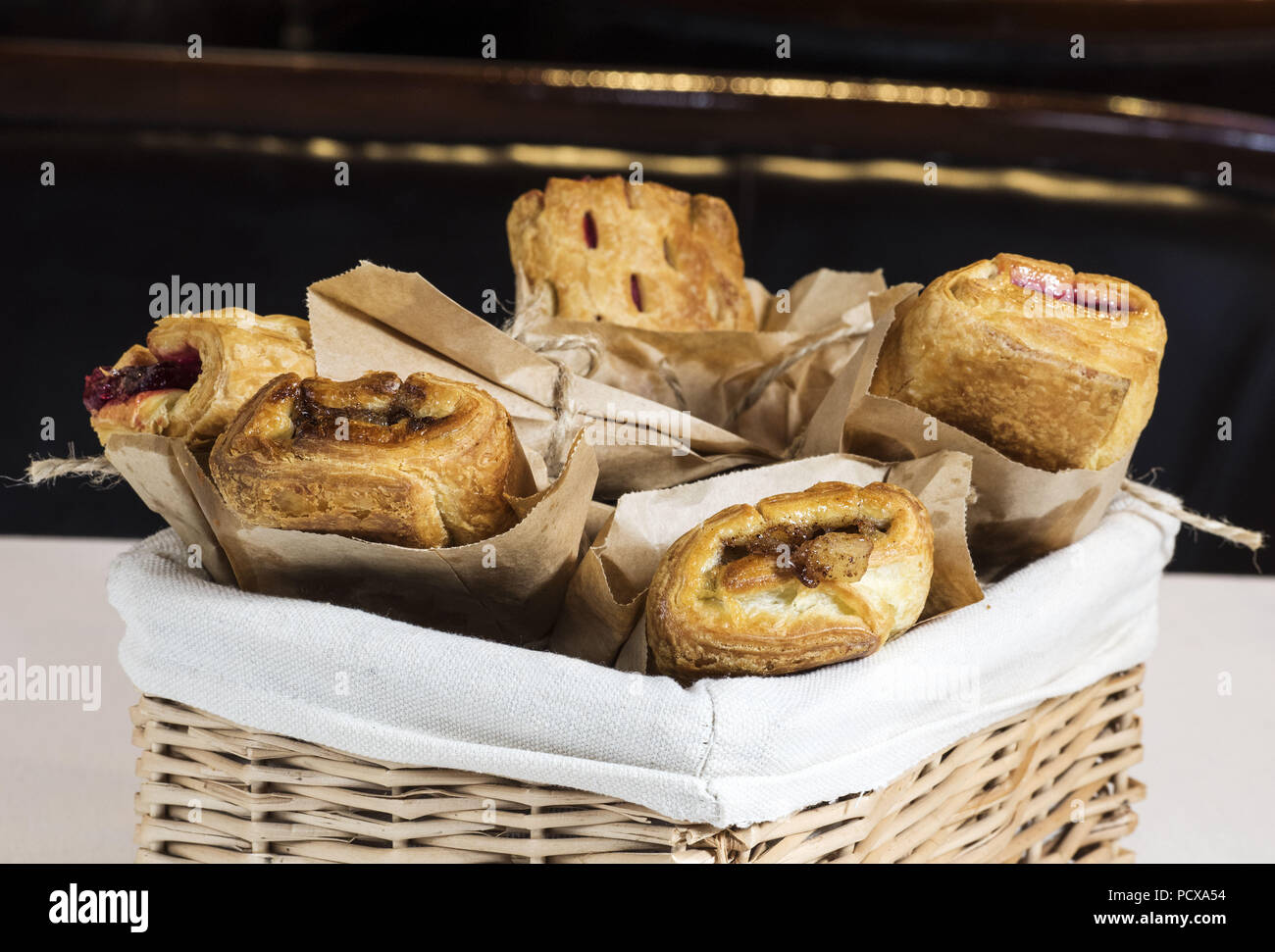 Kiev, Ukraine. 1st Nov, 2017. Rolls of puff pastry with fruit jam ...