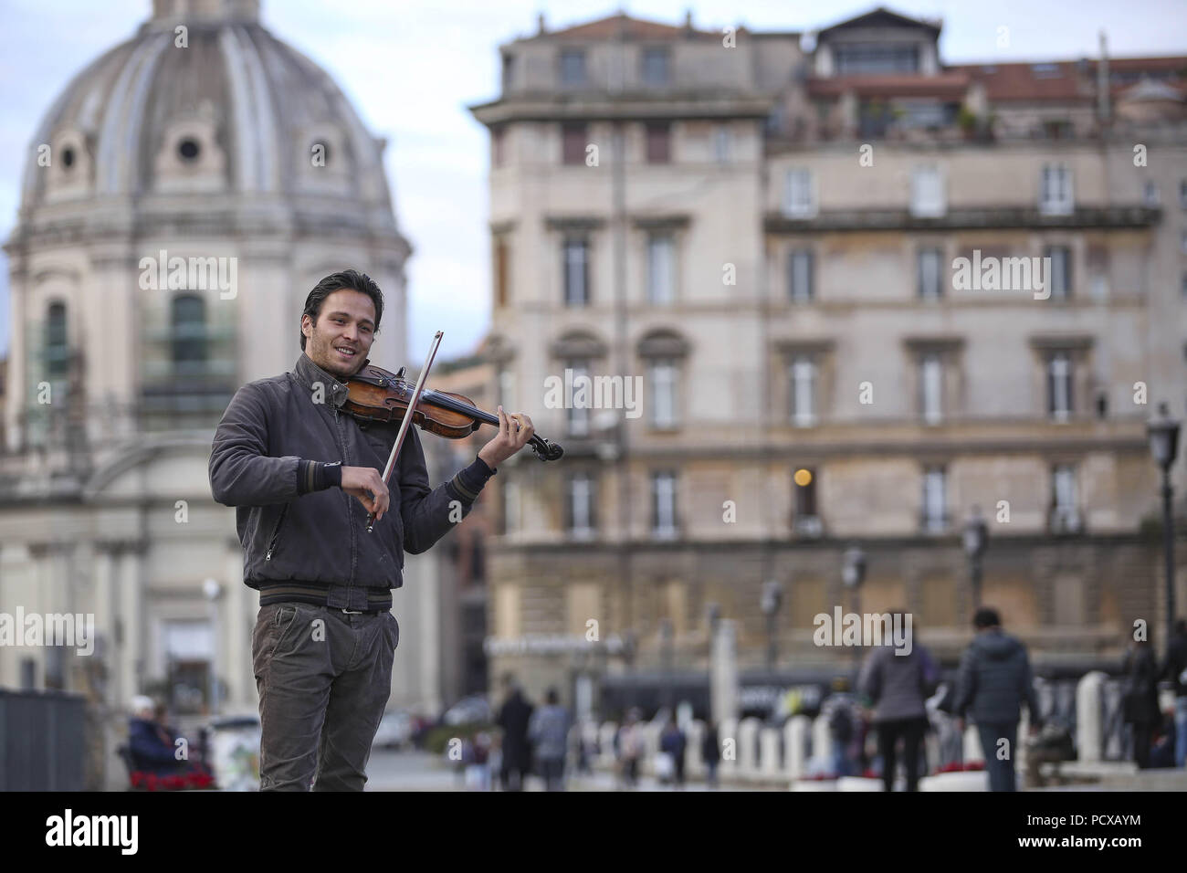 February 2, 2016 - Rome, Italy - Musician playing the violin in the ...