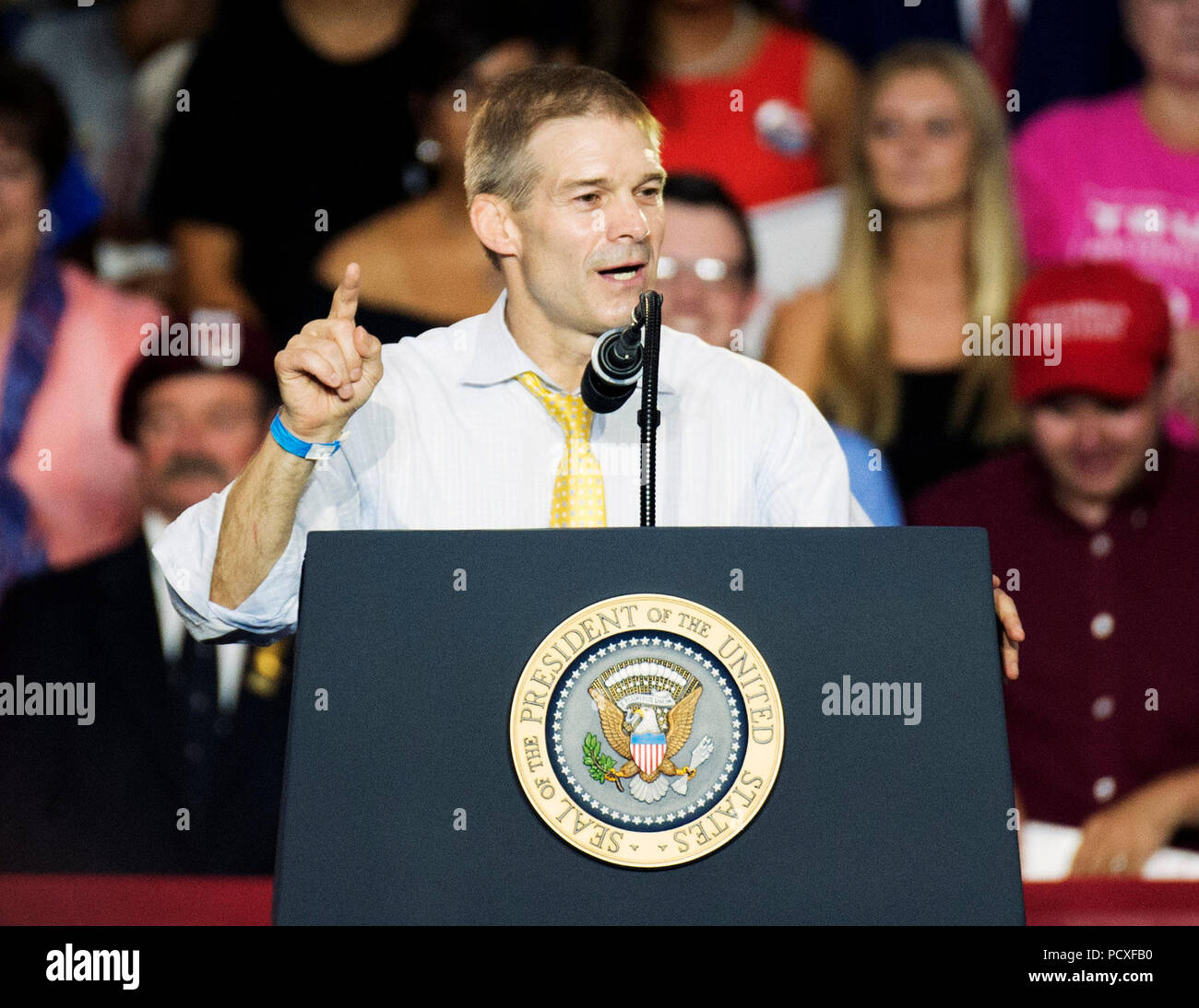 Ohio, USA. 4 August 2018. Republican Senator Jim Jordan addresses the ...