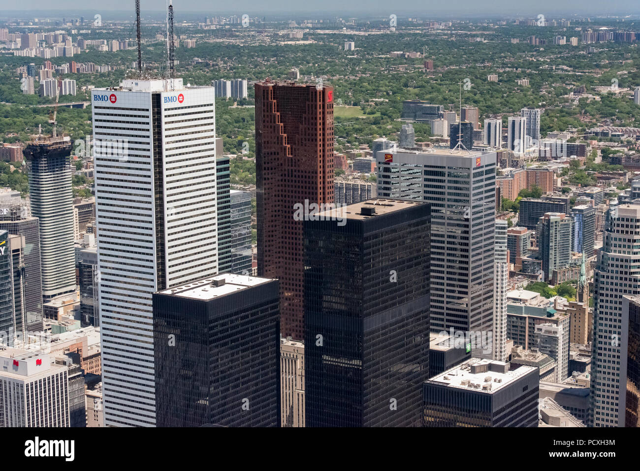 Toronto, Ontario, Canada. Looking northeast from top of CN Tower toward ...