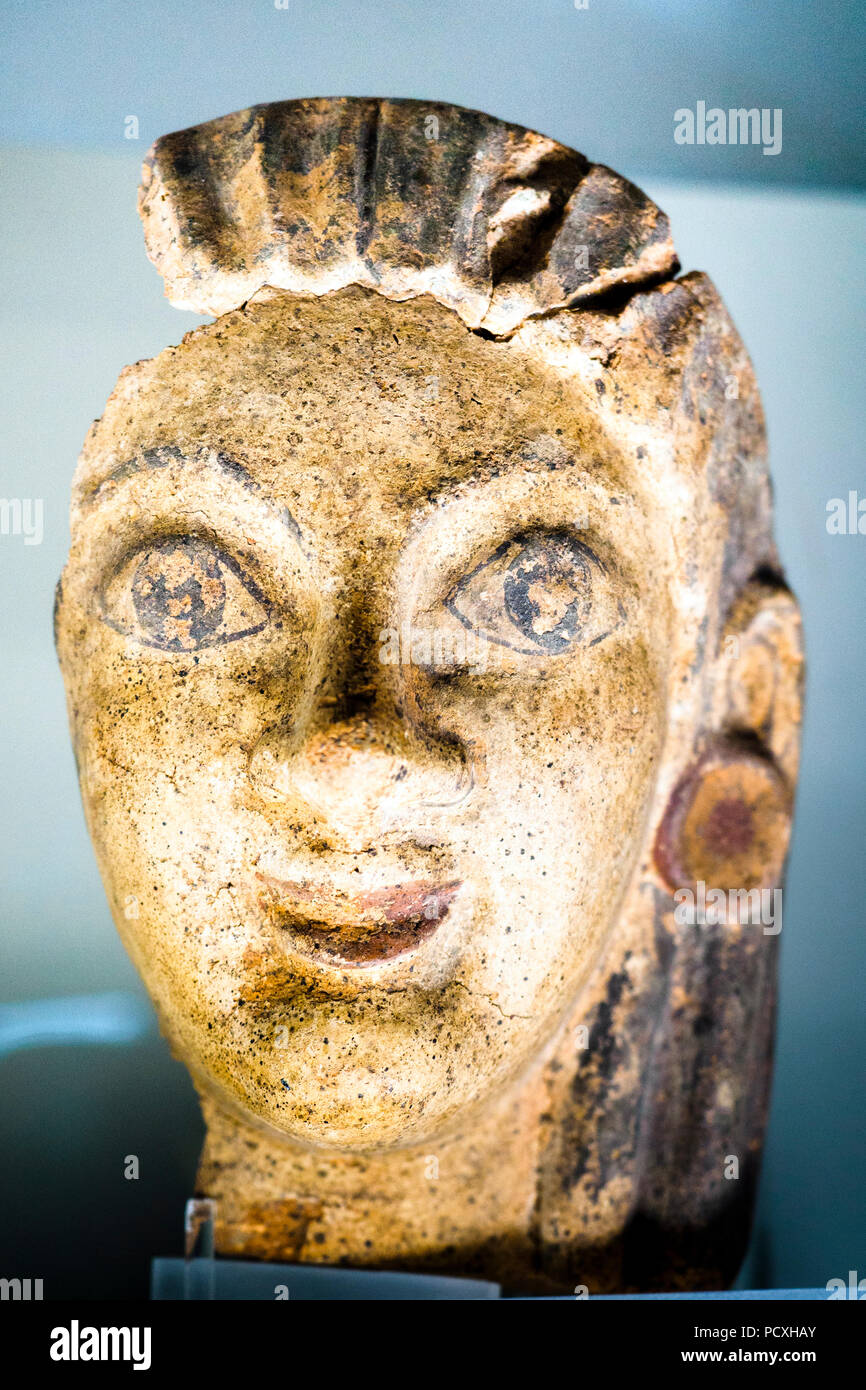 Terracotta antefix in female head 530-520 BC Sanctuary near Vigna ...