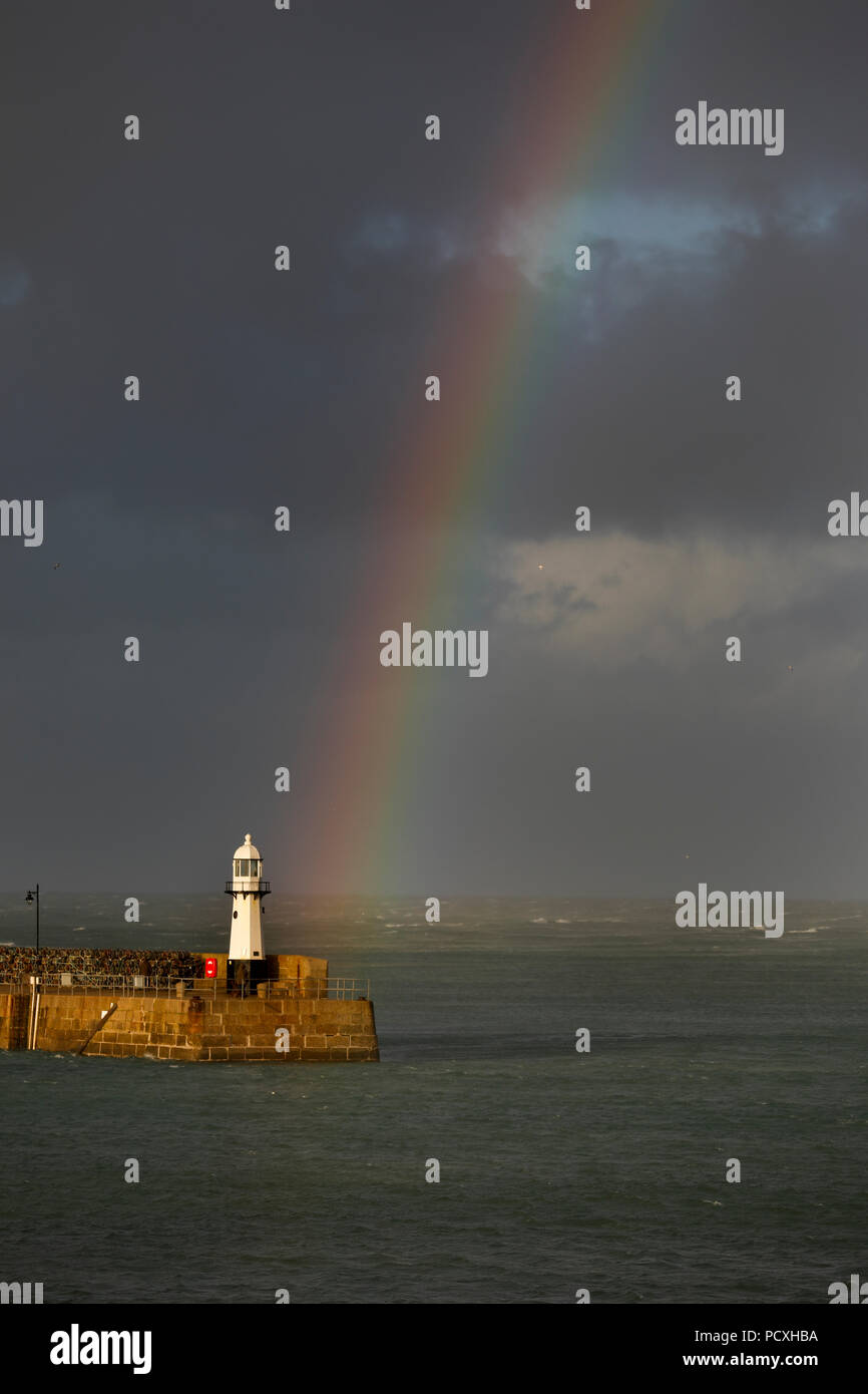 St Ives; Rainbow Over the Pier; Cornwall; UK Stock Photo - Alamy
