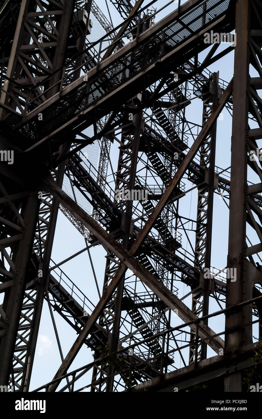 Disused Gasometer framework, detail of stairs and footbridge Stock ...