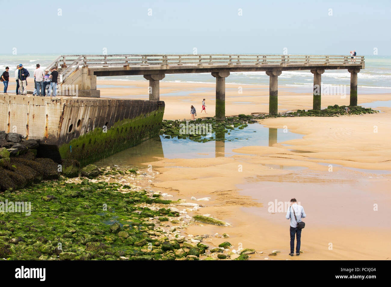 The only remaining pontoon on Omaha beach, Normandy, France Stock Photo ...