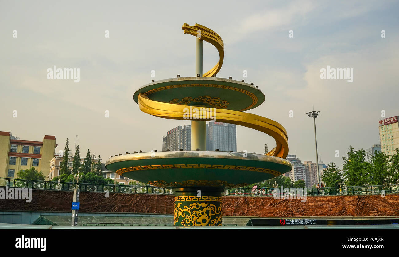 Chengdu, China - Aug 20, 2016. Monument at city square in Chengdu ...