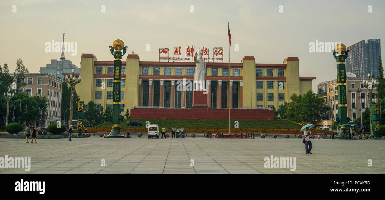 Chengdu, China - Aug 20, 2016. Mao statue in front of the Sichuan ...