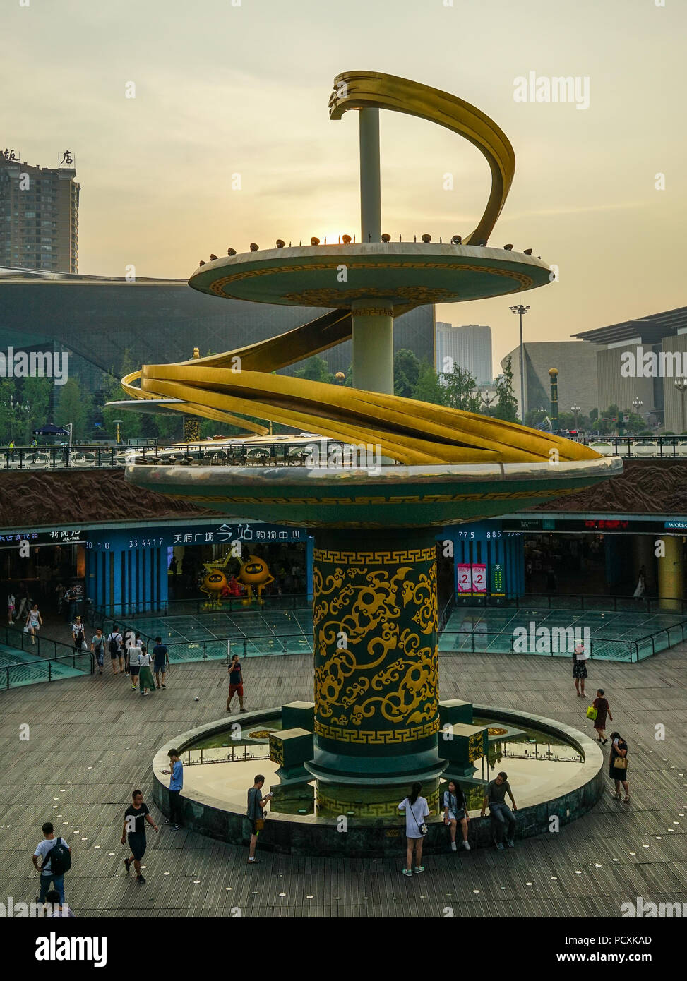 Chengdu, China - Aug 20, 2016. Monument at city square in Chengdu ...