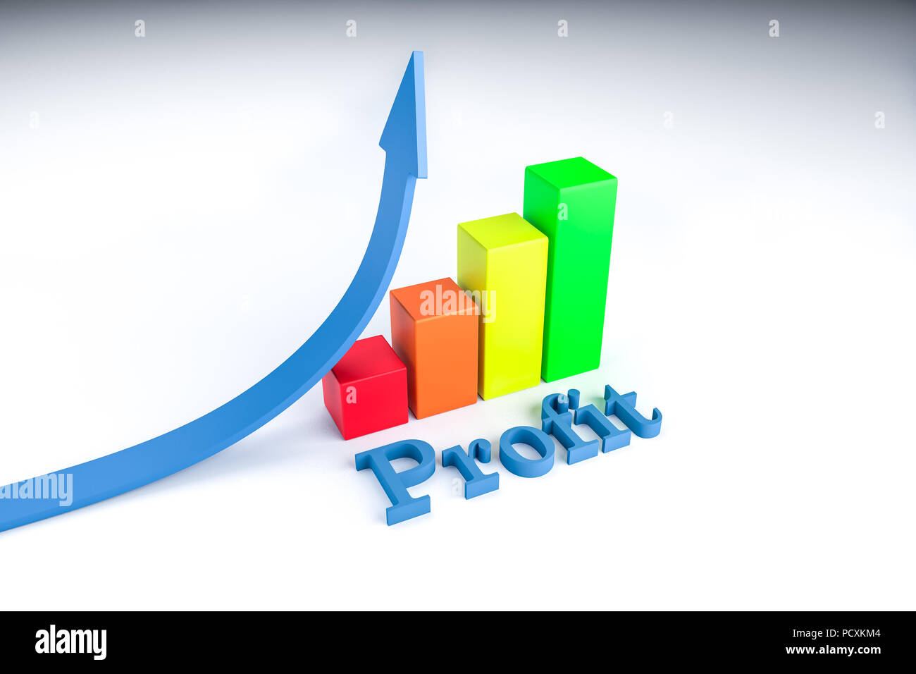 Simplistic bar graph to show the increase of profit. Blue arrow to show ...